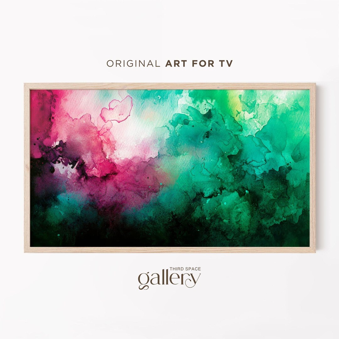Wicked TV Art, Emerald Green and Pink Abstract Watercolor Painting ...