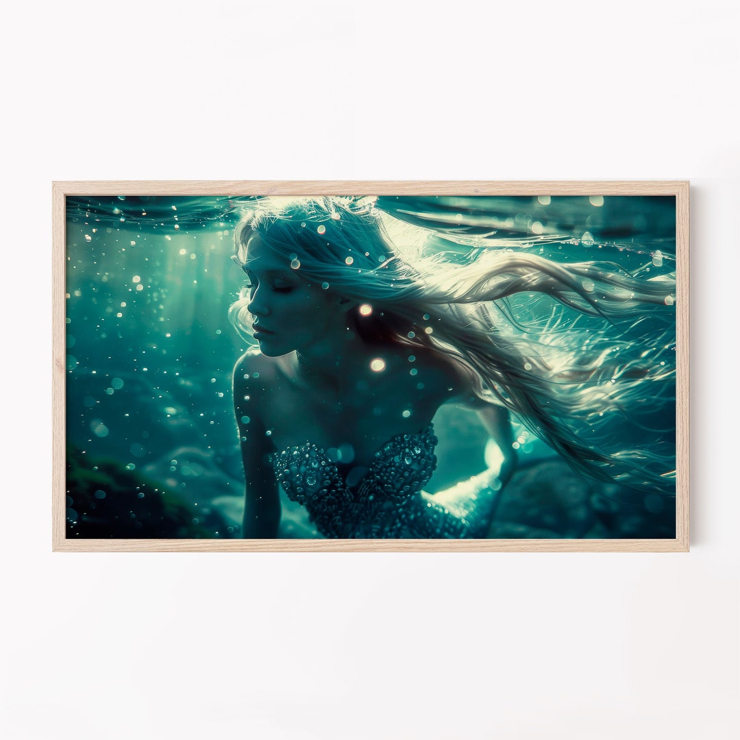 Mermaid Frame Tv Art, Blue Coastal Decor, Mythical Tv Art, Mermaid ...