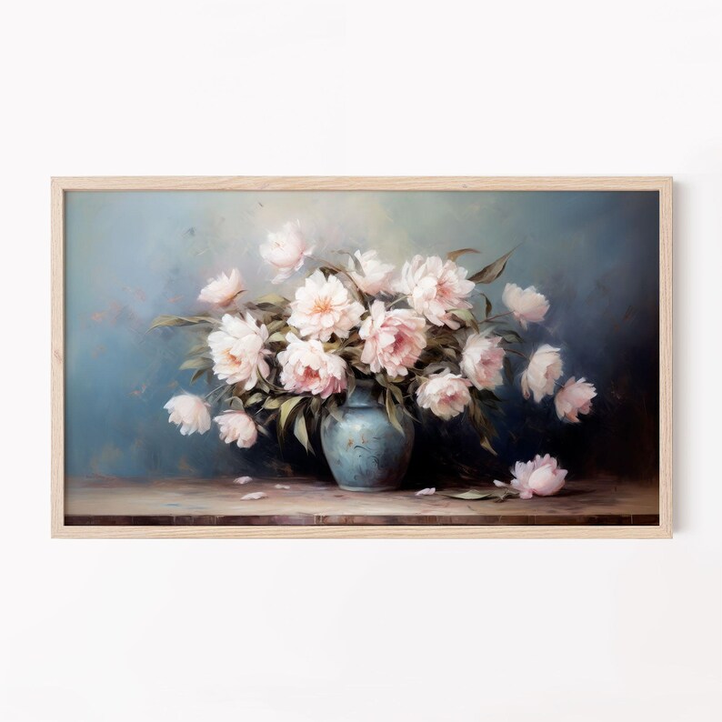 Moody Peony Painting for Samsung Frame TV Art, Vintage Floral Still ...