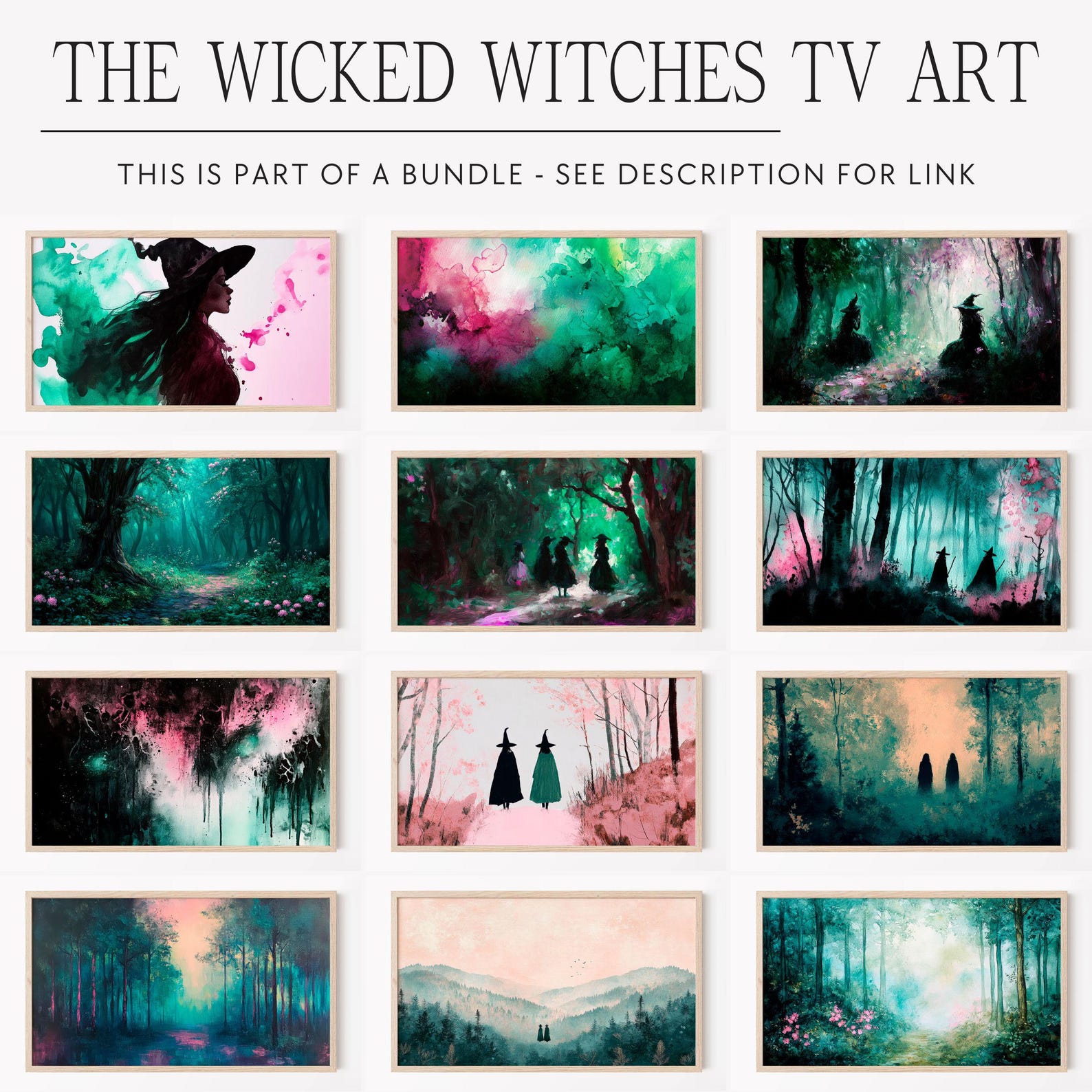 Wicked TV Art, Emerald Green and Pink Abstract Watercolor Painting ...