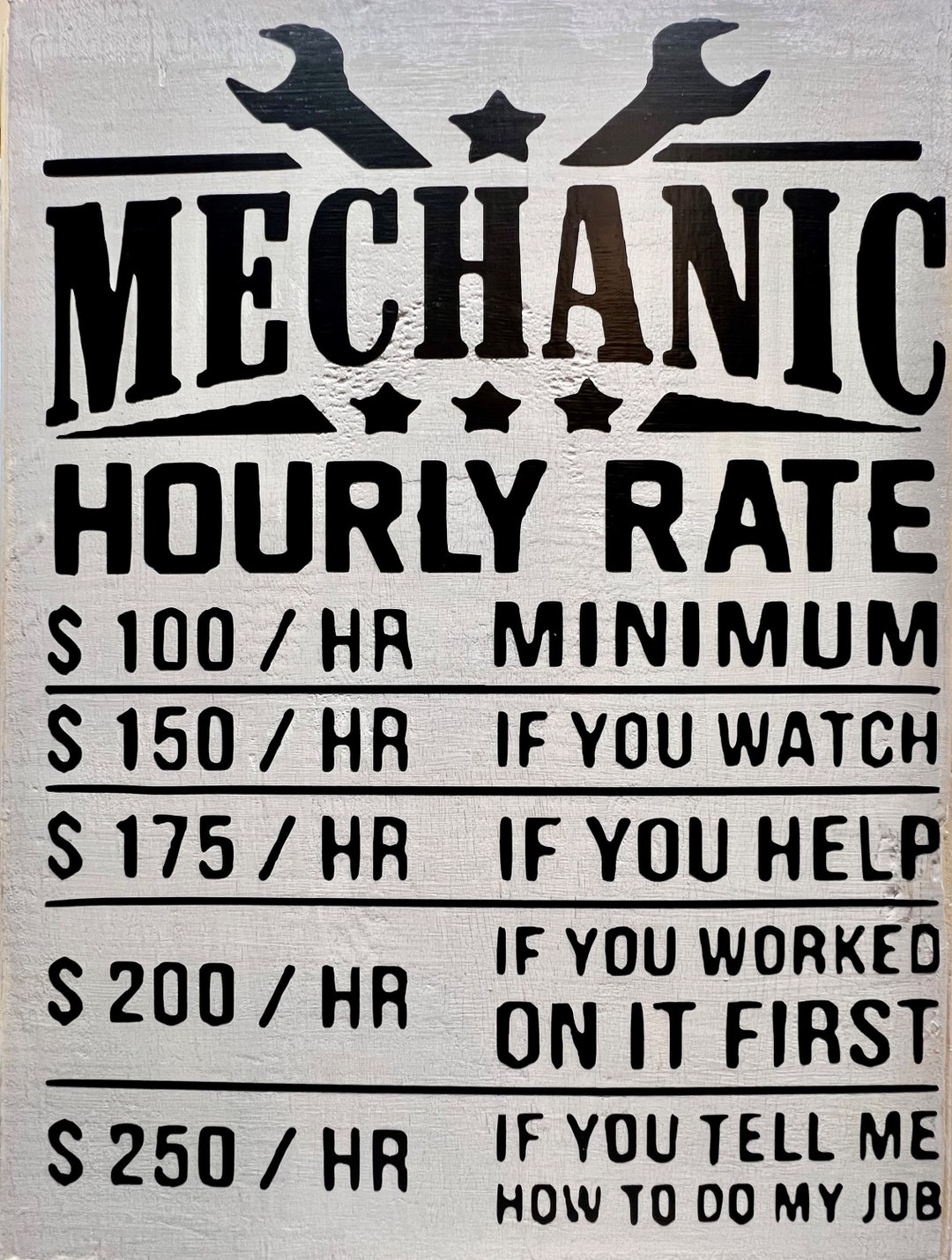 Handmade Vintage Style Wood Mechanic Shop Hourly Rates Funny Sign ...