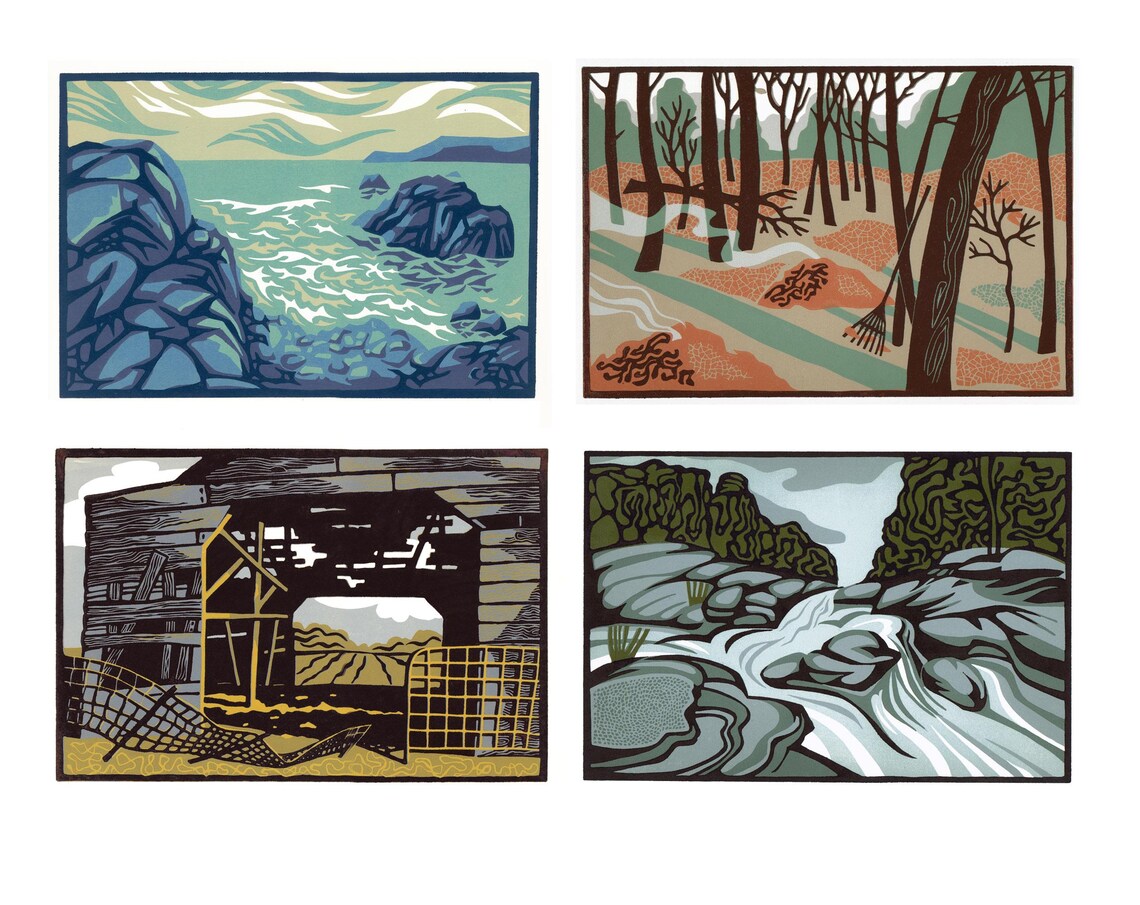 BREAKING WAVES Reduction Linocut Seaside View, Original Printmaking ...