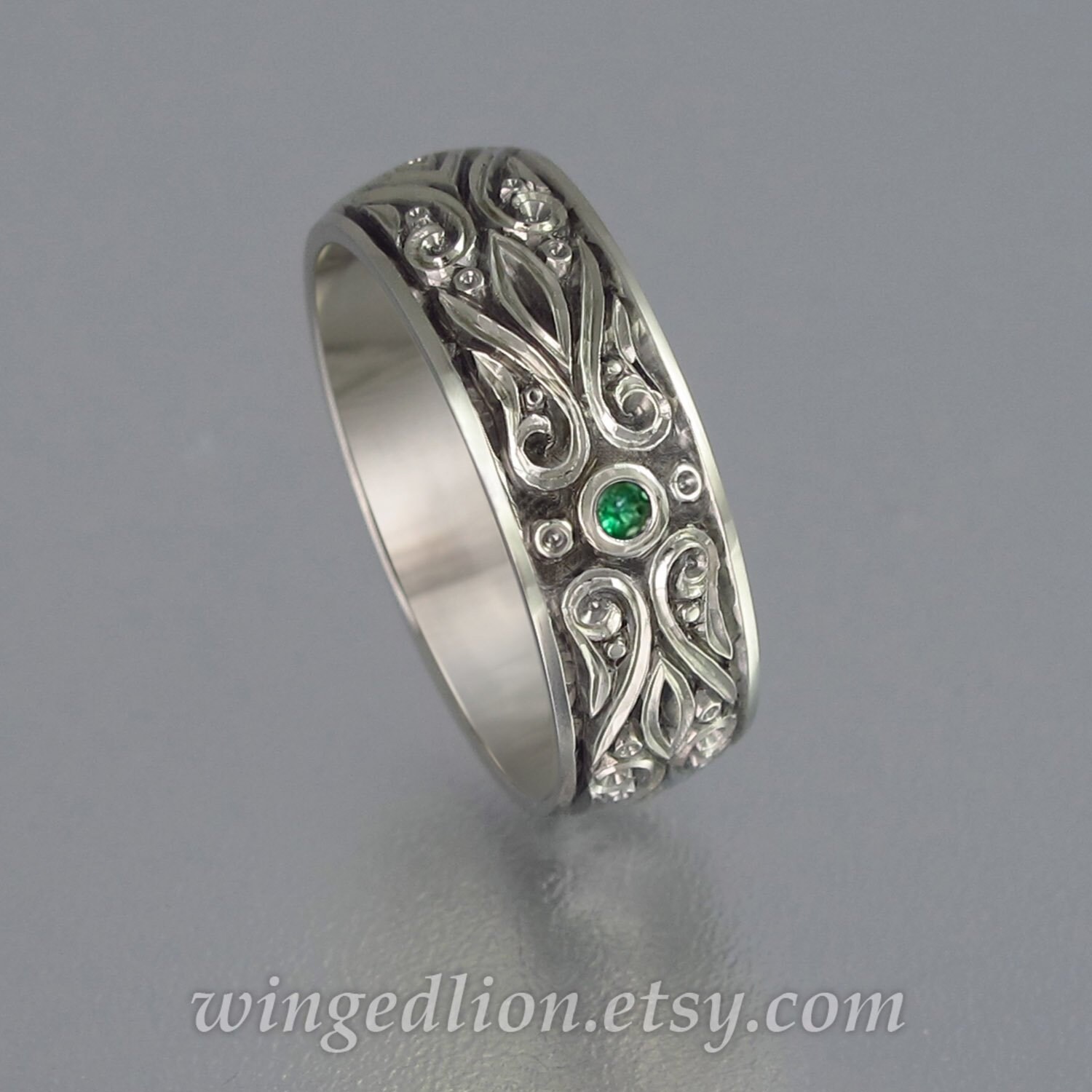 The PRINCE CHARMING 14k White Gold Mens Wedding Band With | Etsy