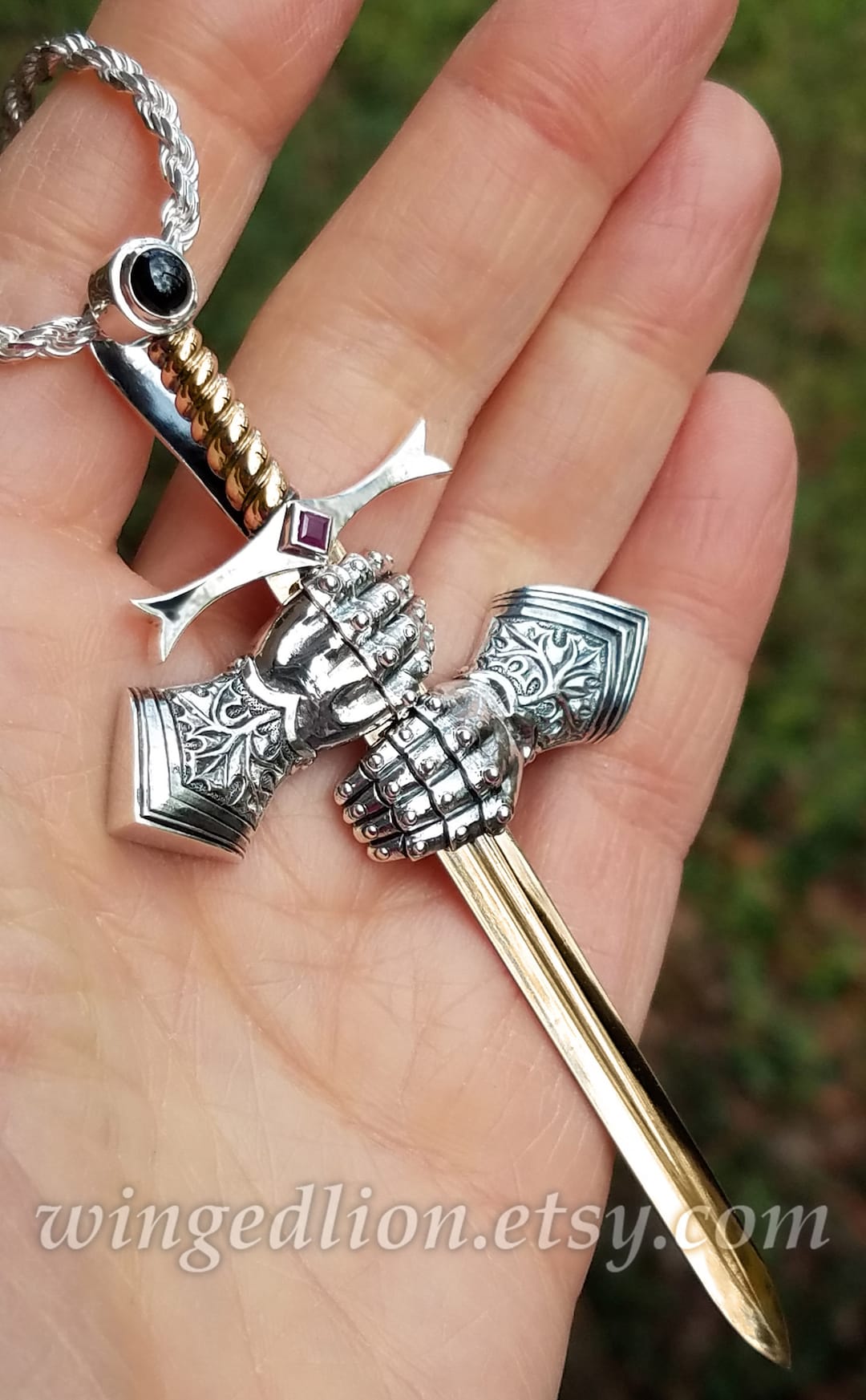 Templar Knight Cross, Knight's Sword DURENDAL Silver & Bronze Unisex ...