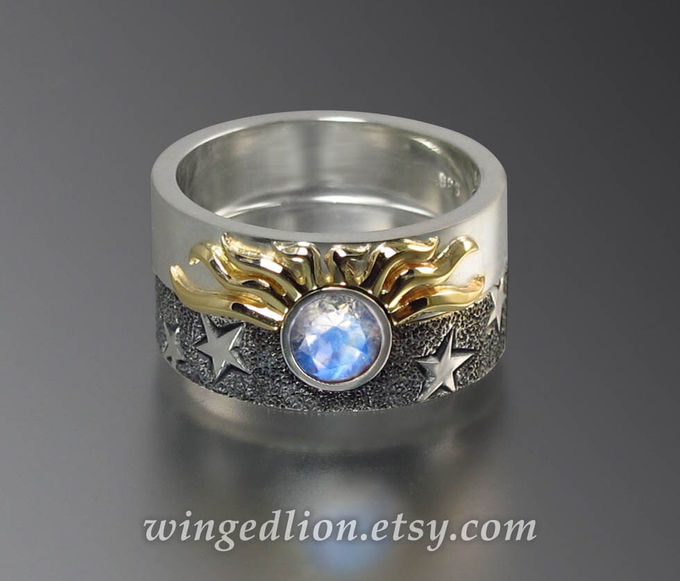 SOLAR ECLIPSE Sun and Moon Engagement Rings With Moonstone in - Etsy UK