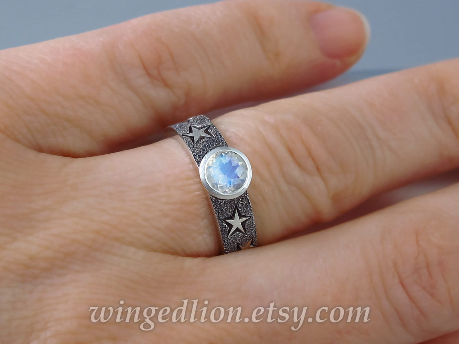 THE MOON silver ring with Moonstone | Etsy