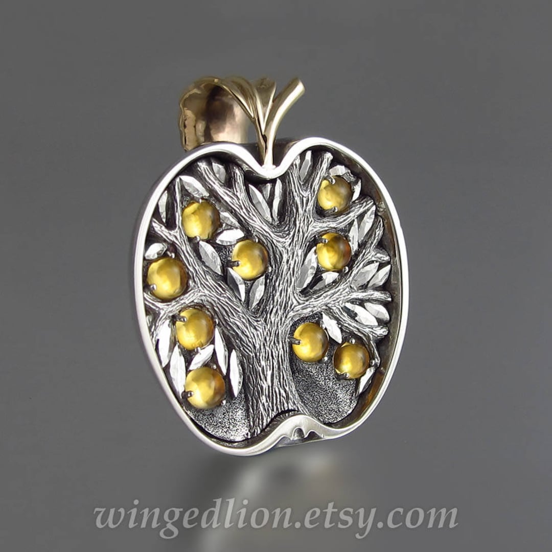 APPLE TREE Silver and 14k Gold Pendant With Citrines - Tree of Life ...