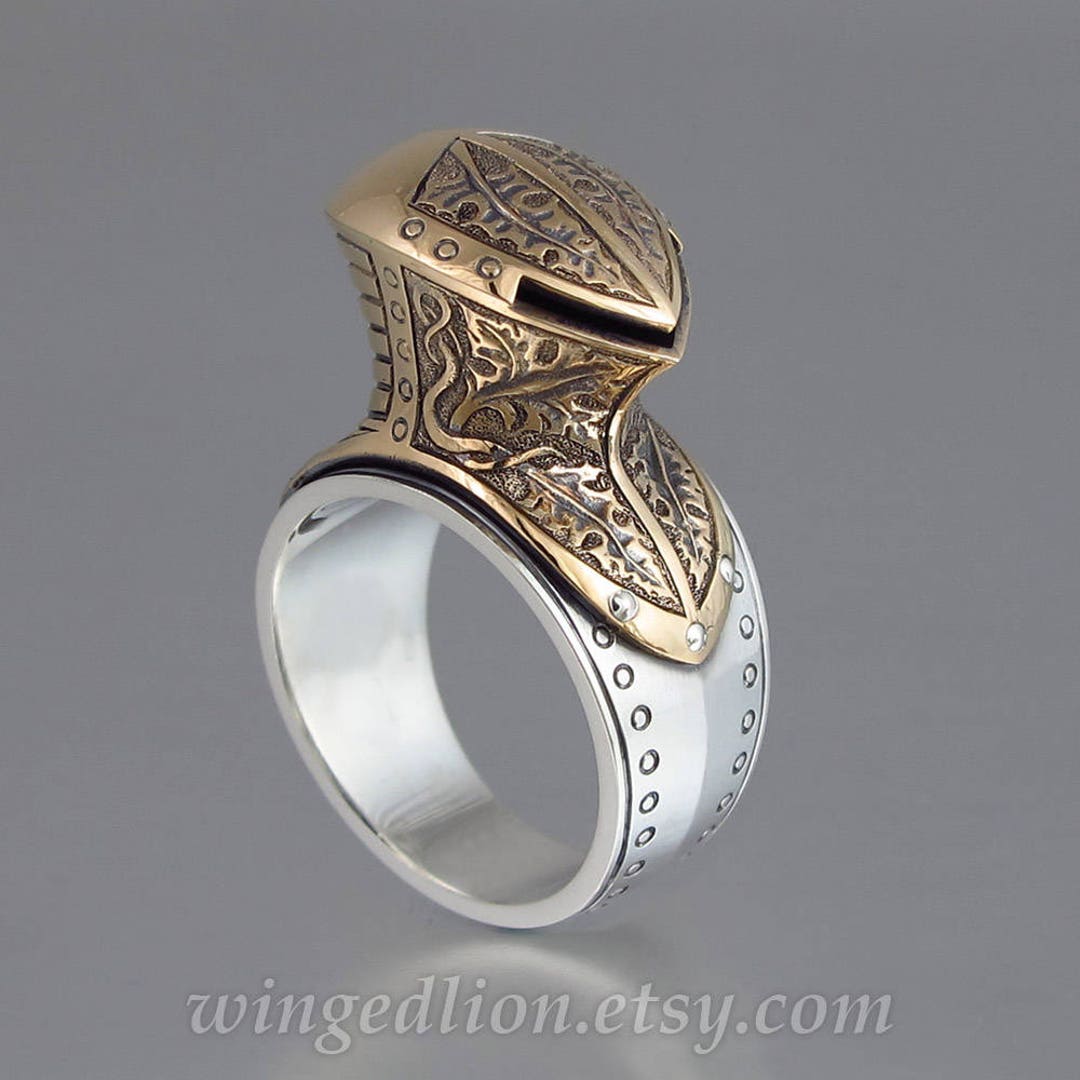 Armor Ring, MAXIMILIAN Knight Helmet Ring, Silver and Bronze Armor Mens ...