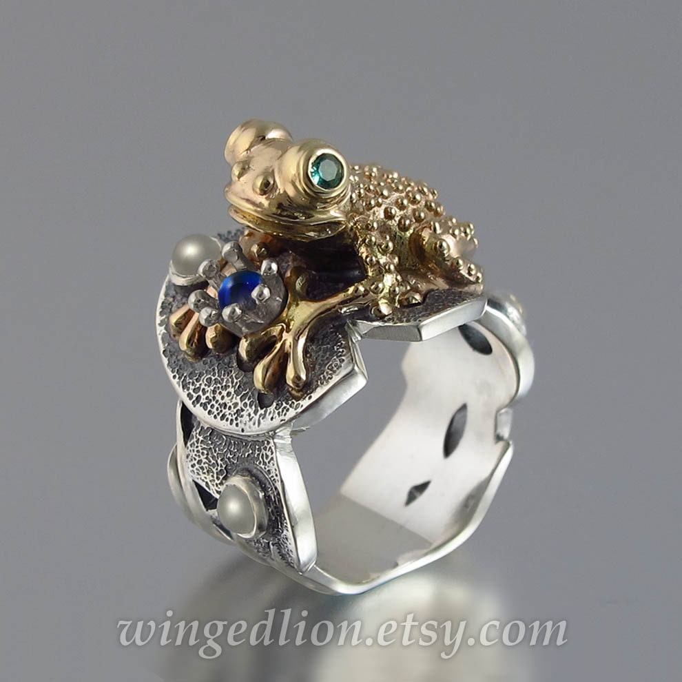 BEFORE THE KISS the Frog Prince ring in silver and 14k gold | Etsy