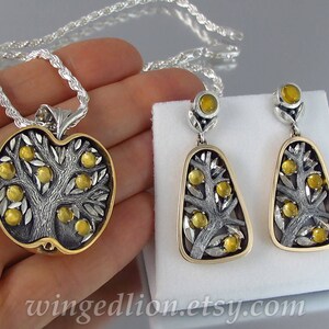 APPLE TREE Silver and Bronze Pendant With Citrines Tree of Life ...