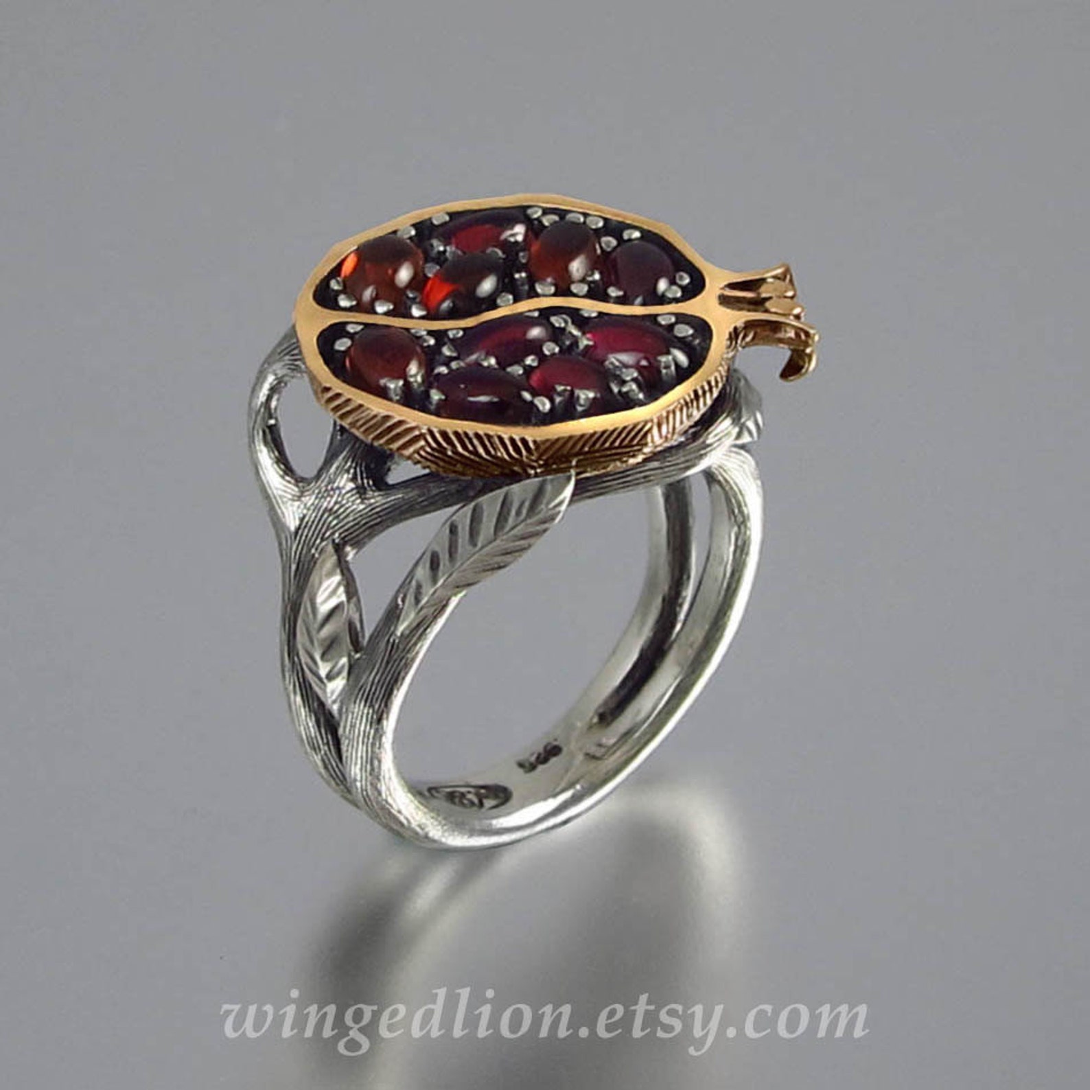 POMEGRANATE Garnet 14K Gold and Silver Ring - Etsy