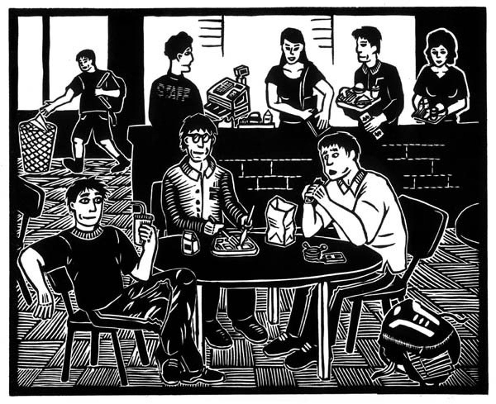 SCHOOL CAFETERIA Linocut by Lev | Etsy