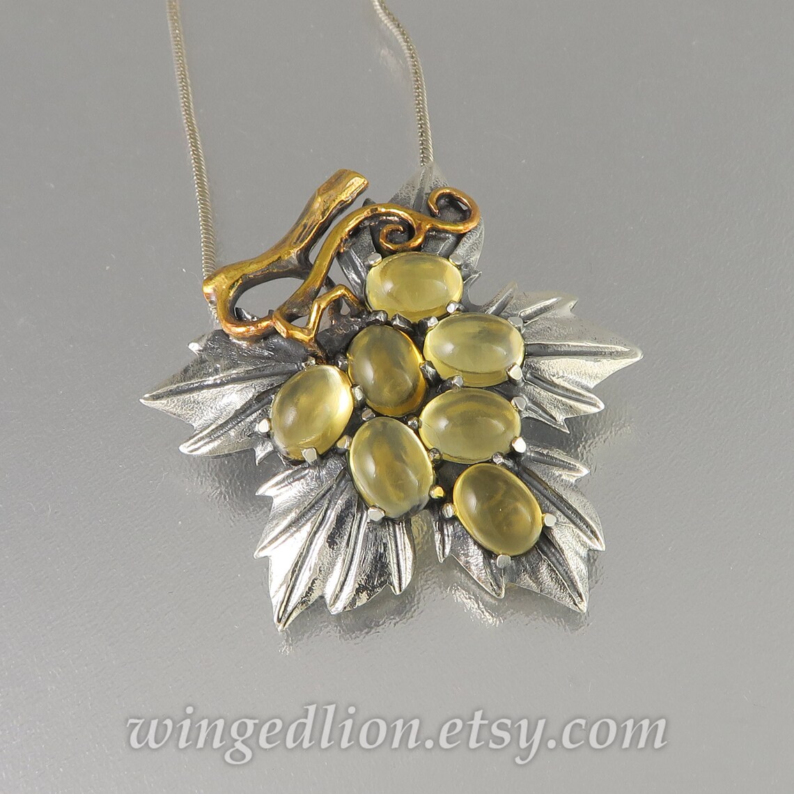 Small GRAPES Silver and Bronze Pendant With Citrine - Etsy