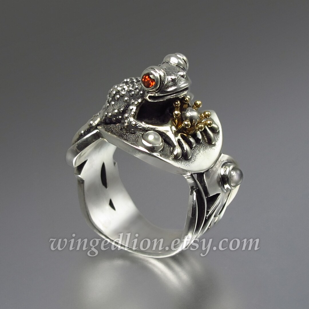 BEFORE THE KISS the Frog Prince Ring in Silver and 14k Gold - Etsy