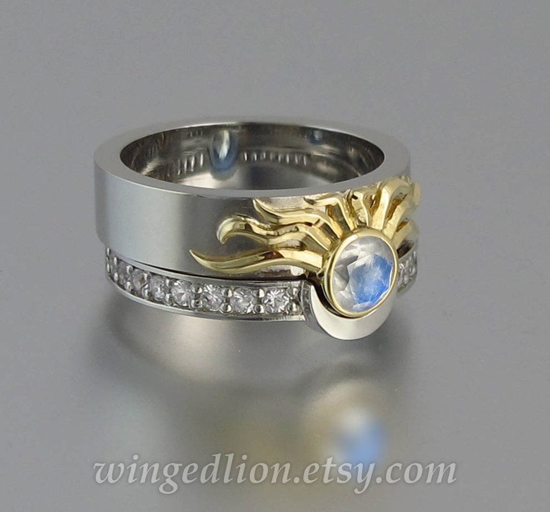 Sun and Moon ECLIPSE Engagement and Wedding Ring Set in Silver & 18k ...