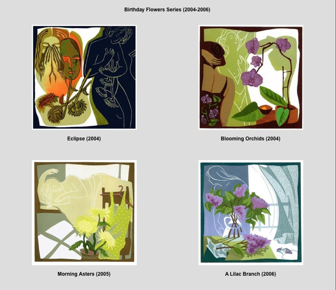 MORNING ASTERS Linocut - Etsy