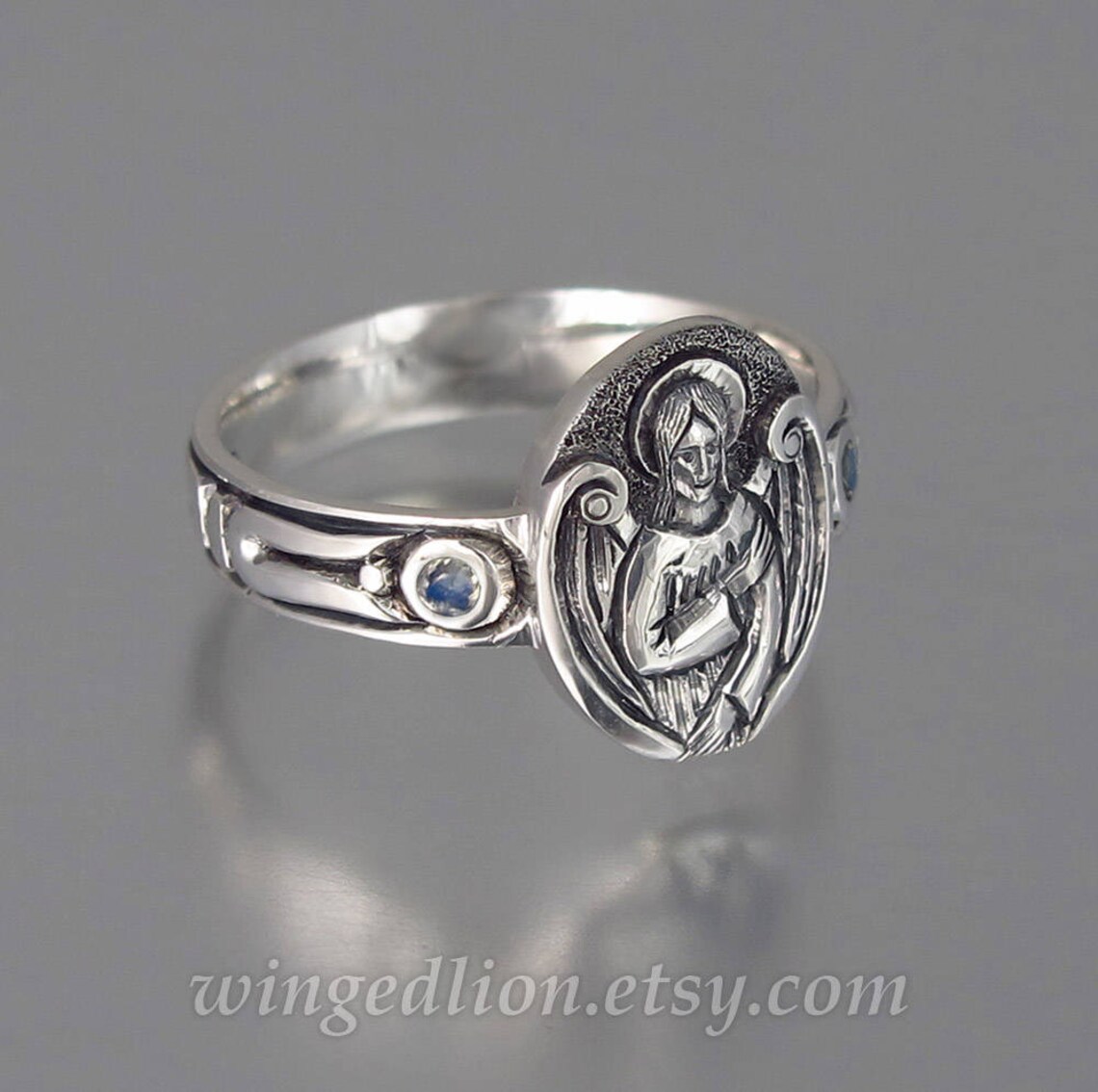 ANGEL'S SEAL Silver Signet Ring With Moonstones - Etsy