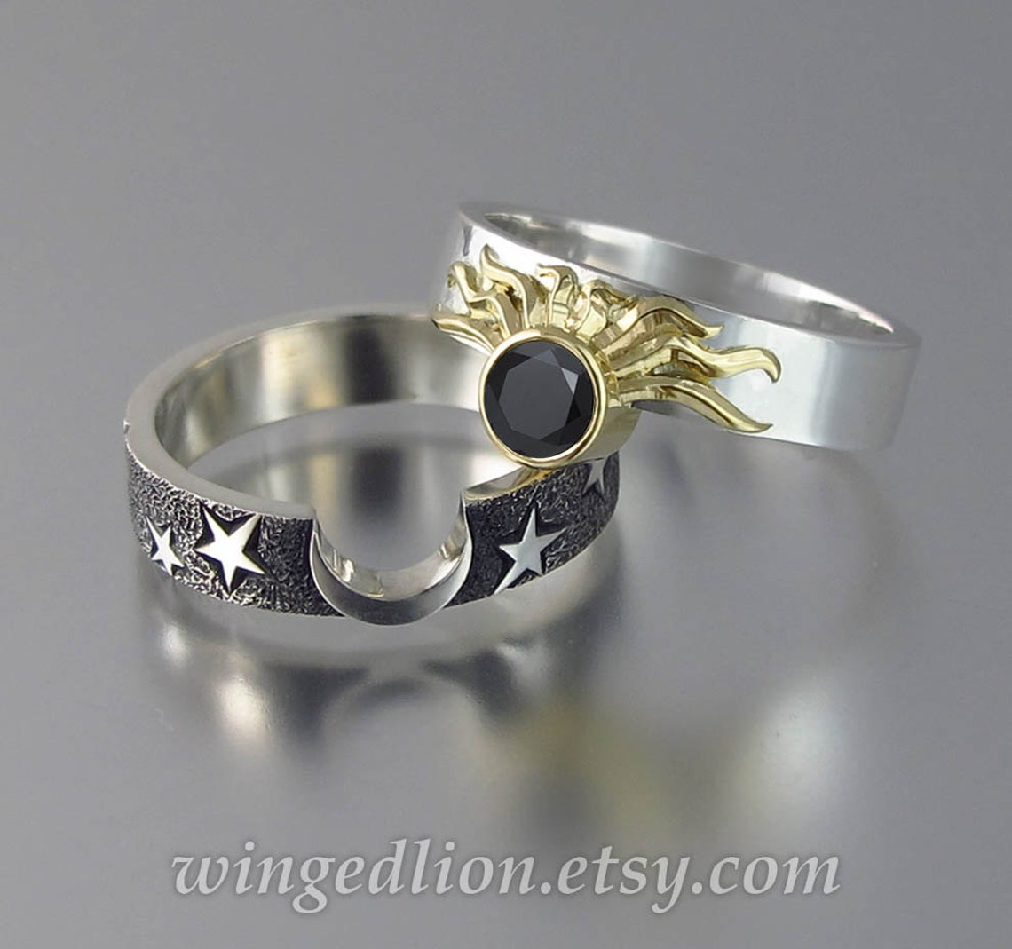 Sun and Moon ECLIPSE Engagement Ring and Wedding Band Set in - Etsy