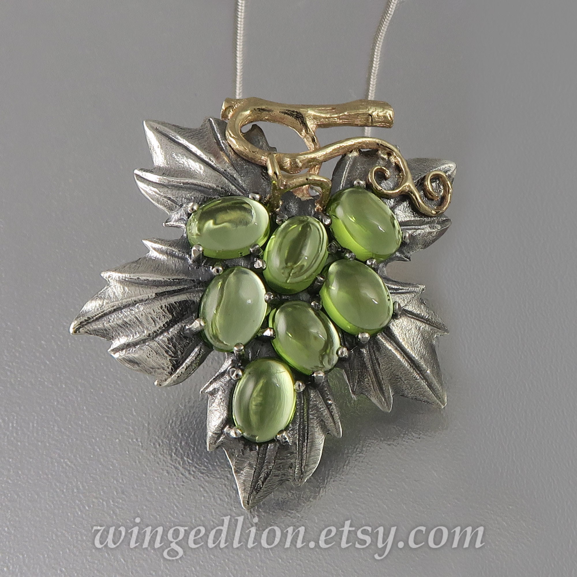 Small GRAPES Silver & 14k Gold Pendant With Peridot Ready to Ship - Etsy