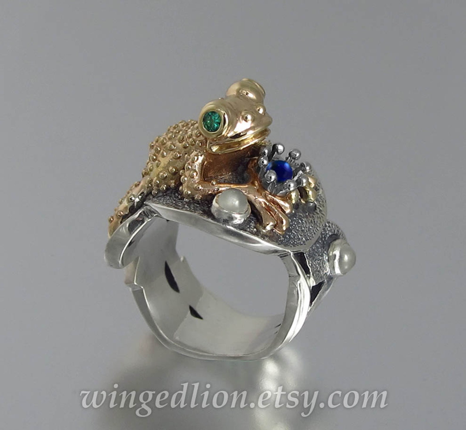 BEFORE THE KISS the Frog Prince ring in silver and 14k gold | Etsy