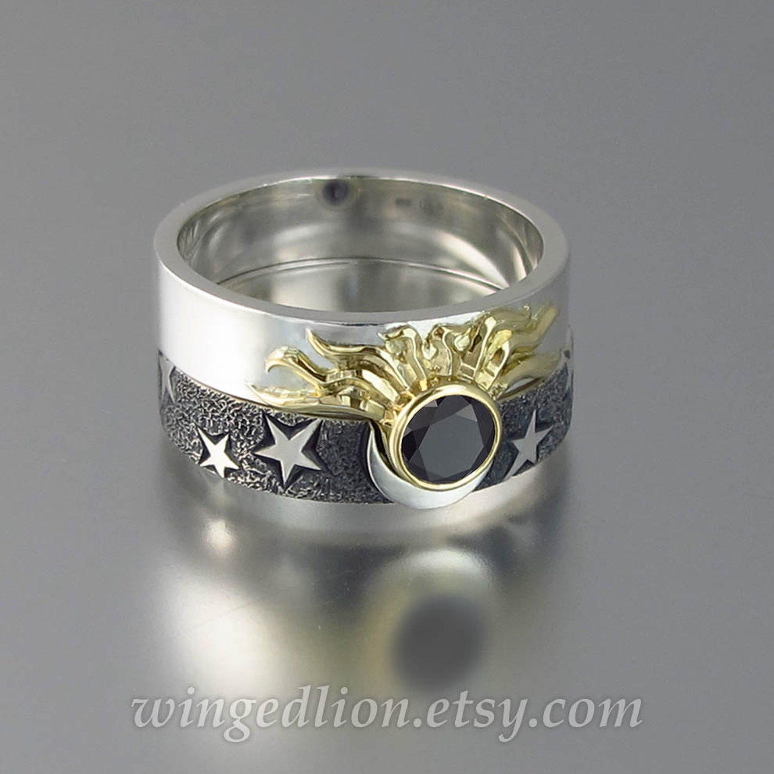 Sun and Moon ECLIPSE Engagement Ring and Wedding Band Set in 18K & 14K ...