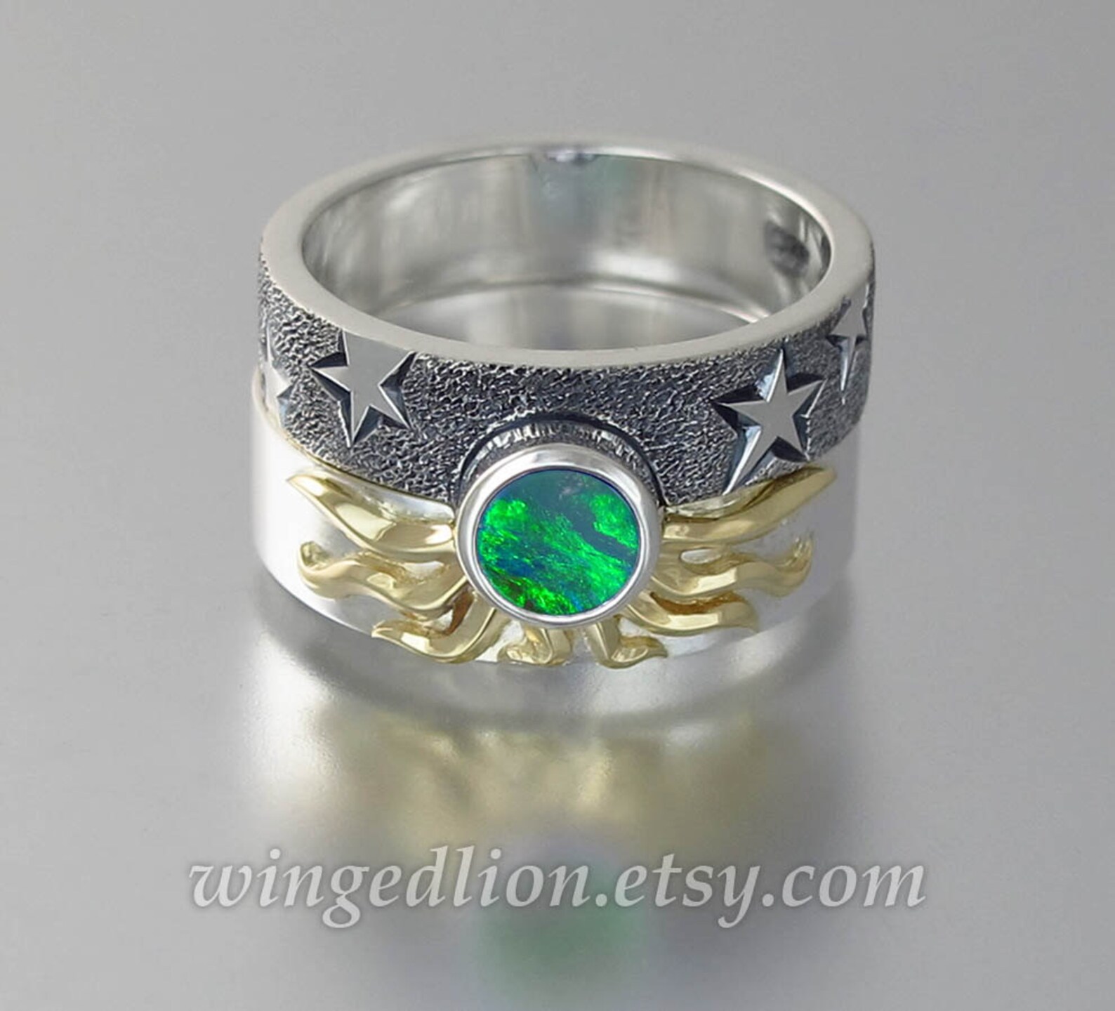 SOLAR ECLIPSE Sun and Moon Engagement Ring Set With Blue Green | Etsy