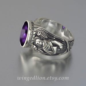 GUARDIAN ANGELS Mens Silver Ring With Amethyst (sizes 8 to 14) Unisex ...