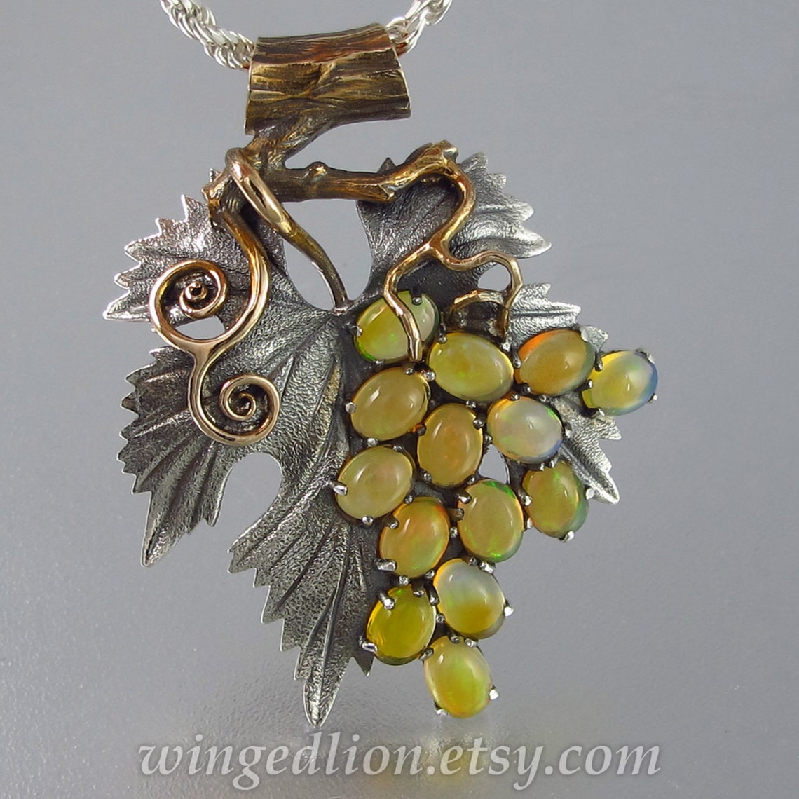 The GRAPES Silver and Bronze Pendant With Opals | Etsy