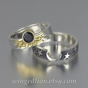 Sun and Moon ECLIPSE Engagement Ring and Wedding Band Set in 18K & 14K ...