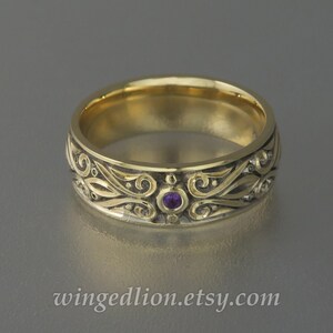 The PRINCE CHARMING 14k Gold Mens Wedding Band With Amethyst - Etsy