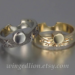 SUN and MOON 14k Gold Engagement and Wedding Rings, Eclipse Rings ...