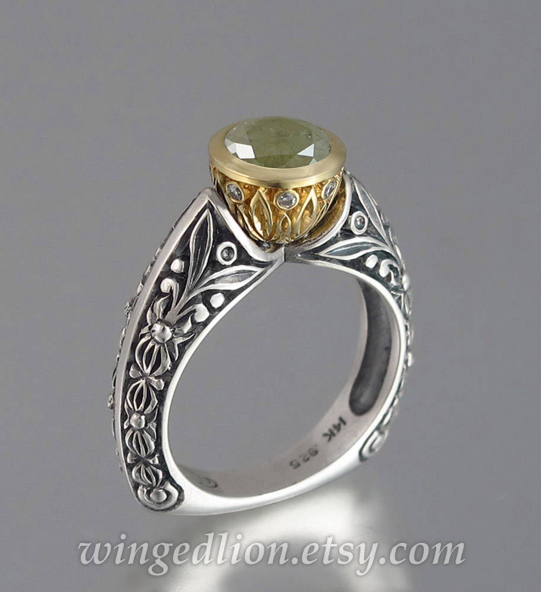 The CROWNED COUNTESS Engagement Diamond Ring in Silver and 14k Gold ...