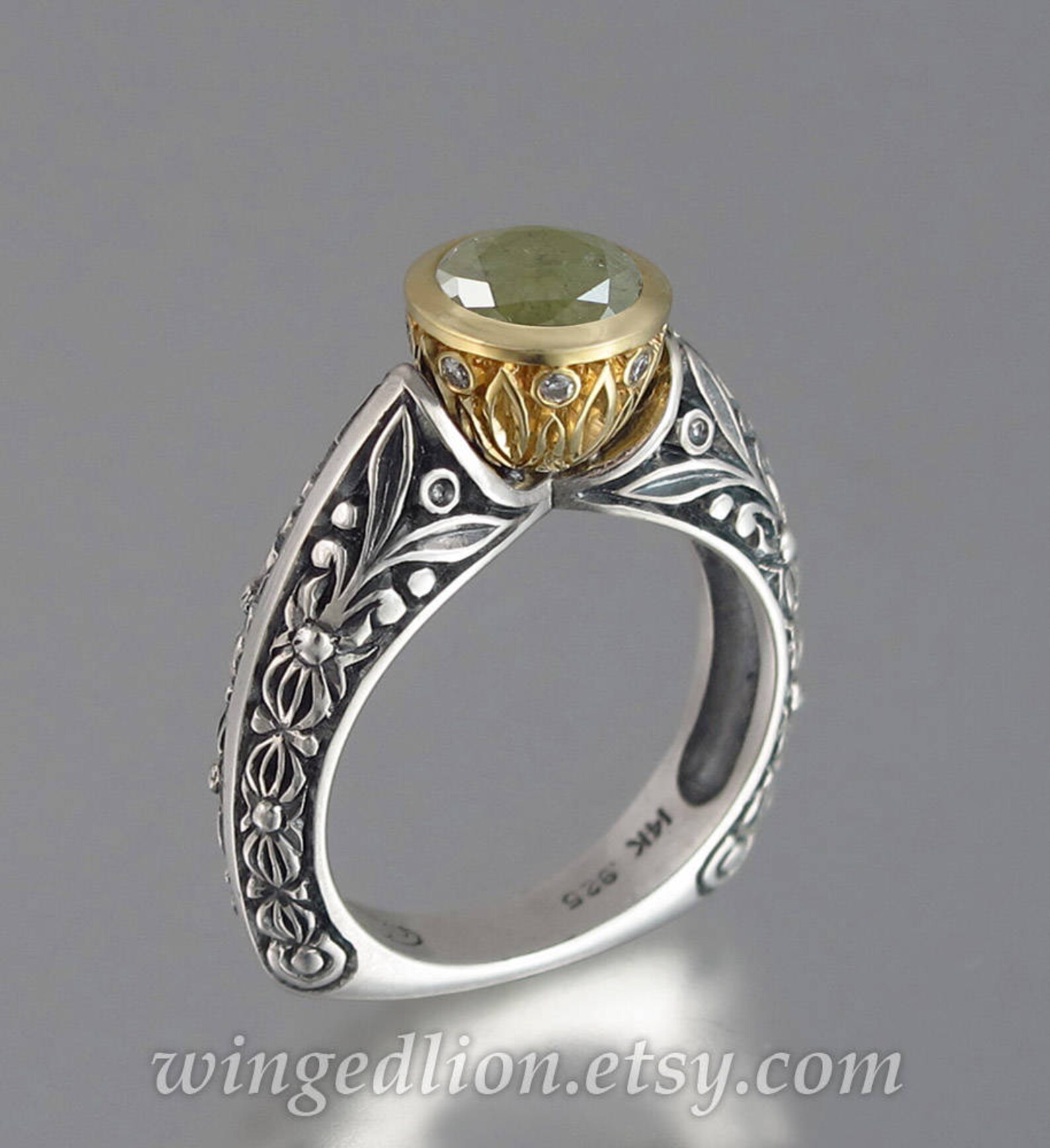 The CROWNED COUNTESS Engagement Diamond Ring in Silver and 14k - Etsy