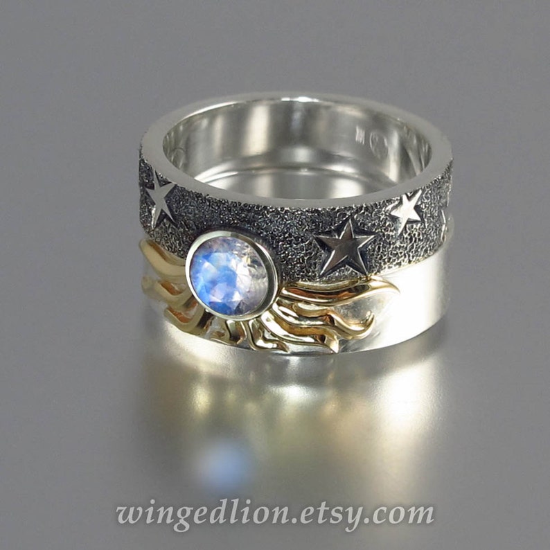 SOLAR ECLIPSE Sun and Moon Engagement rings with Moonstone in | Etsy