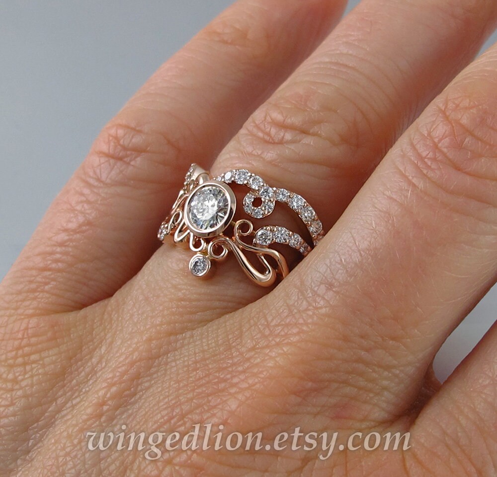 ODELIA 14K gold engagement White Sapphires ring & wedding band | Etsy