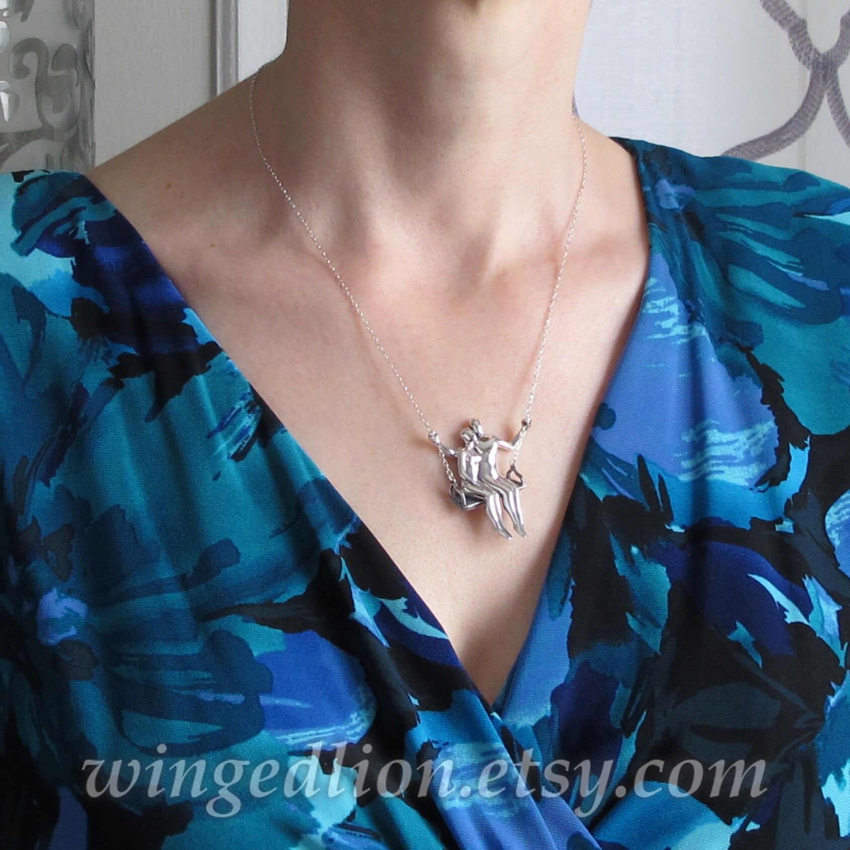 TWO ON A SWING silver pendant Ready to Ship | Etsy