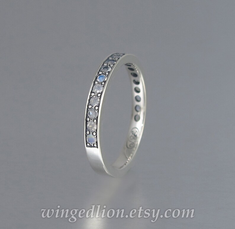 THE MOON Silver Ring and Wedding Band Set With Moonstones | Etsy