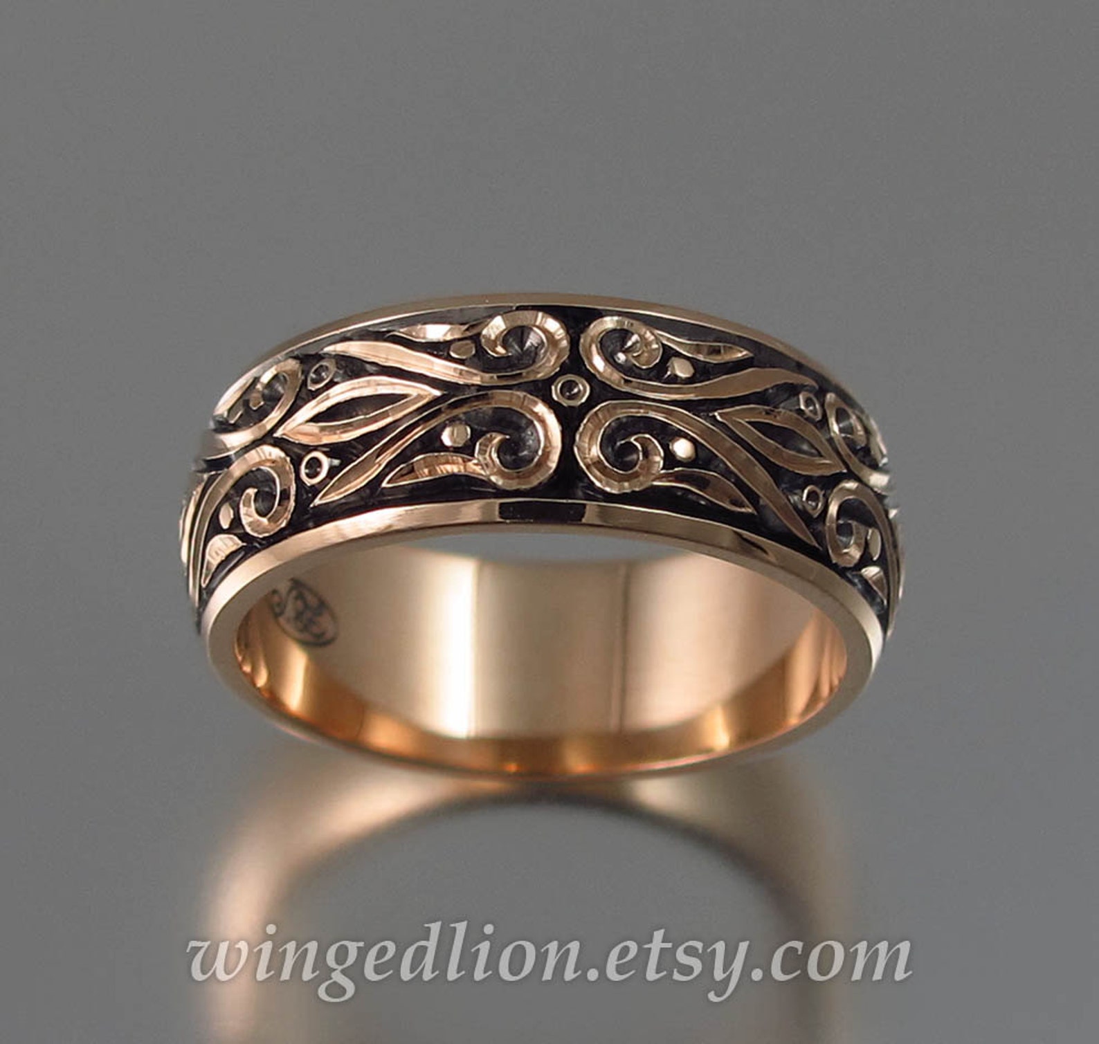 The PRINCE CHARMING 14K Rose Gold Mens Wedding Band - Etsy