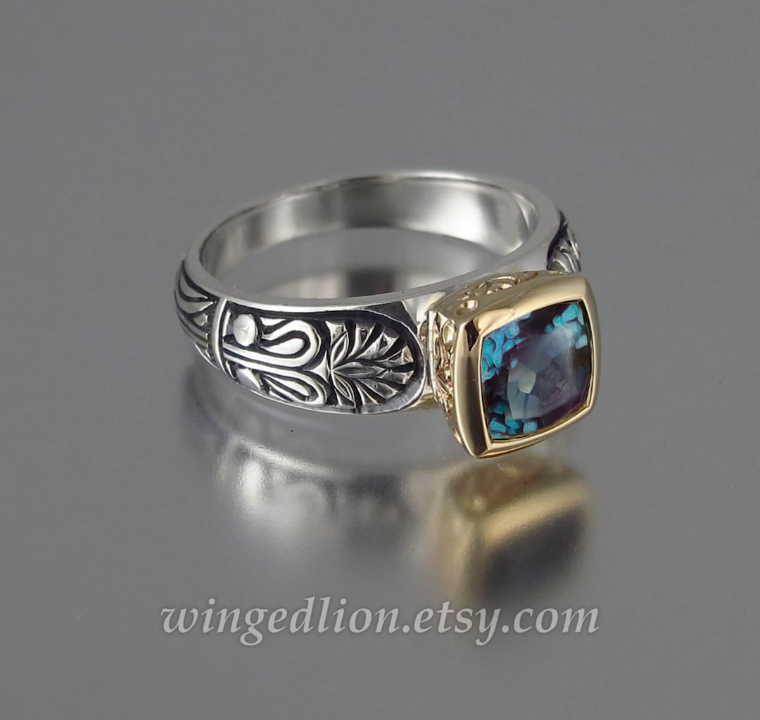 ALEXANDRA 14K Gold Ring With Cushion Cut Lab Alexandrite - Etsy