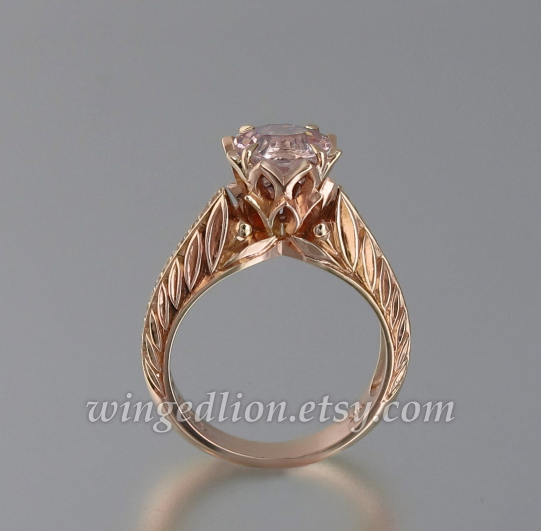 Gold Engagement Ring, EDELWEISS 14K Gold Engagement Ring, Morganite ...