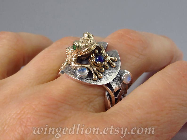 BEFORE THE KISS the Frog Prince ring in silver and 14k gold | Etsy