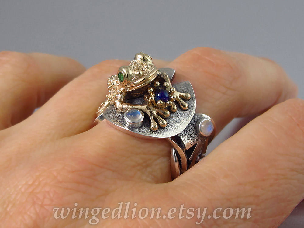 BEFORE THE KISS the Frog Prince Ring in Silver and 14k Gold With ...