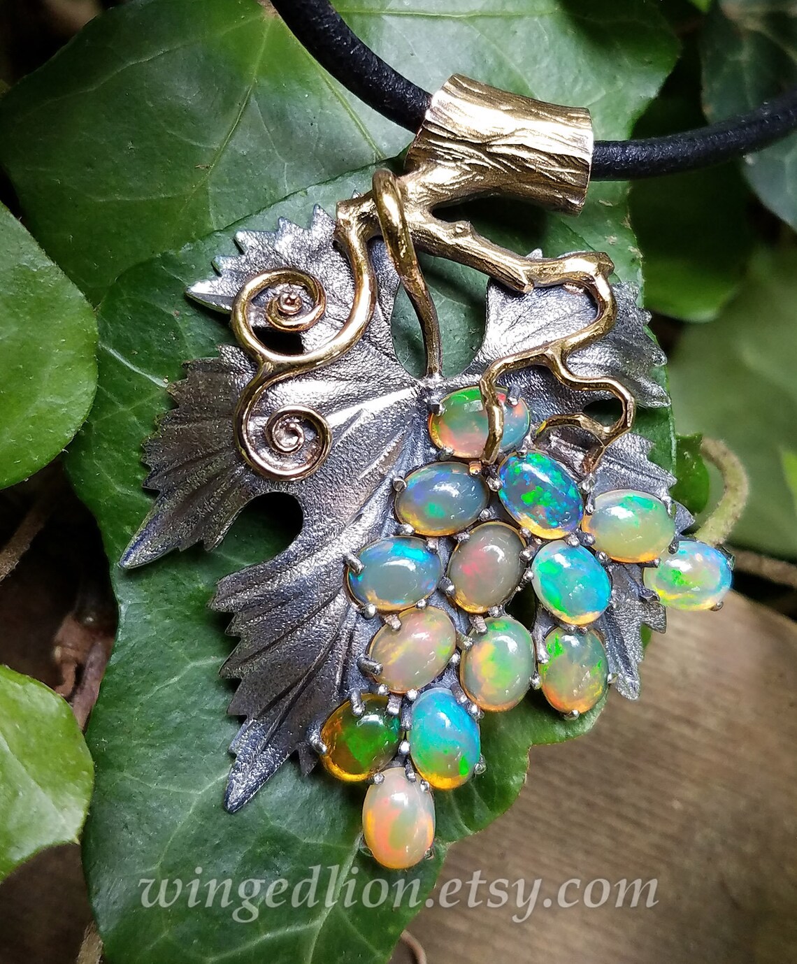 The GRAPES Silver and Bronze Pendant With Opals - Etsy