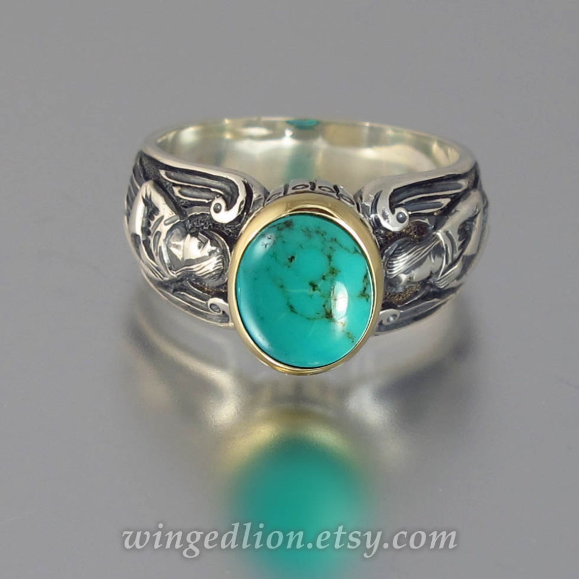 GUARDIAN ANGELS Ring Silver 14K Ring With Turquoise sizes 5 | Etsy