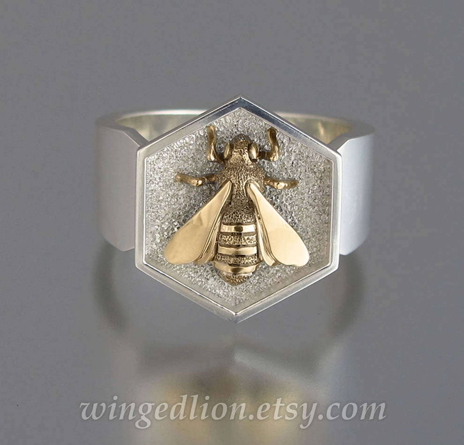 HONEY BEE Mens Sterling Silver and 14k Yellow Gold Unisex Ring - Etsy UK