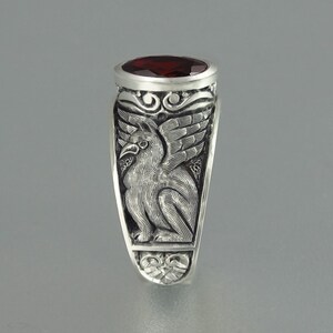GRIFFIN Silver Ring With Garnet Gothic Medieval Unisex Gryffon Ring - Etsy