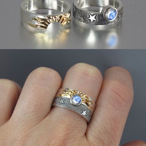 SOLAR ECLIPSE Sun and Moon Engagement Rings With Moonstone in Sterling ...