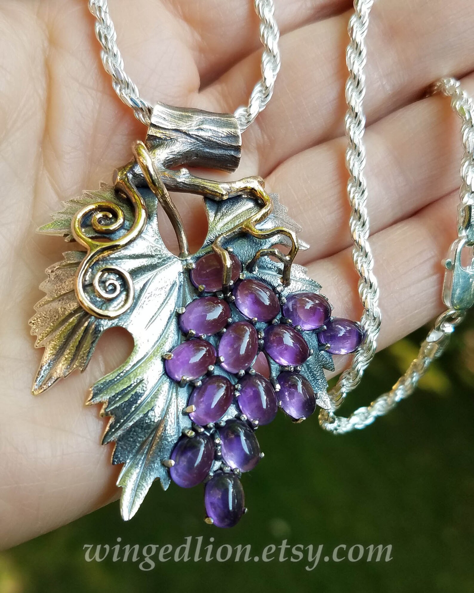 The GRAPES Silver & Bronze Pendant With Amethysts Ready to | Etsy