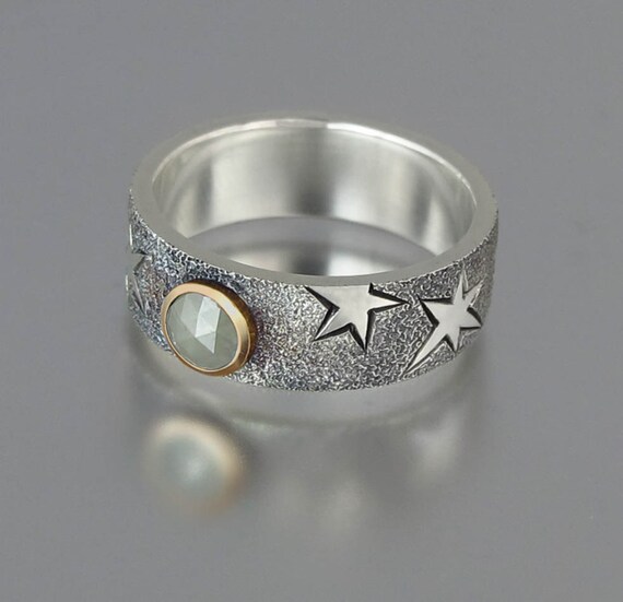 MOONSTRUCK mens wedding band silver and 14k gold 0.4ct rosecut | Etsy