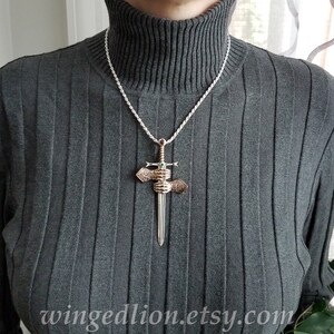 Knight's Sword Pendant, DURENDAL Silver & Bronze Mens Necklace Garnet ...